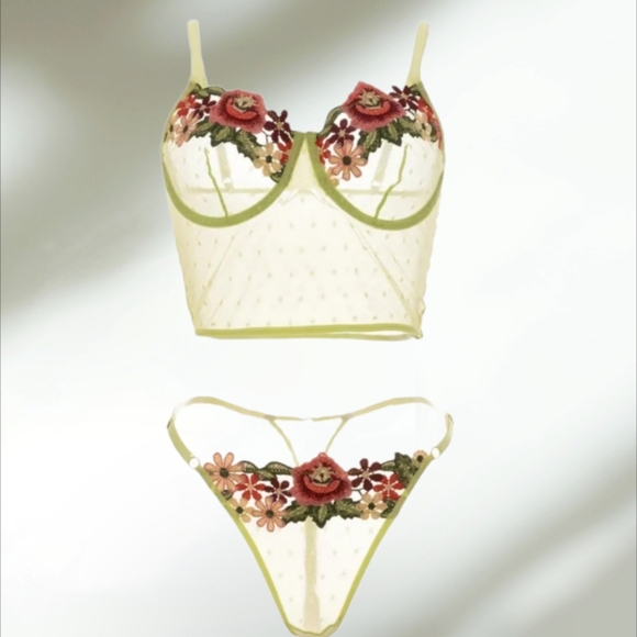 Intimates & Sleepwear | New Yellow Romantic Lace Floral Embroidered ...